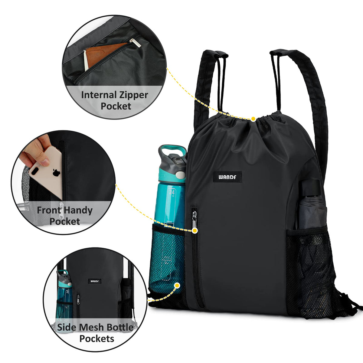 Sports Gym Drawstring Backpack WF6057 with Shoulder Pad